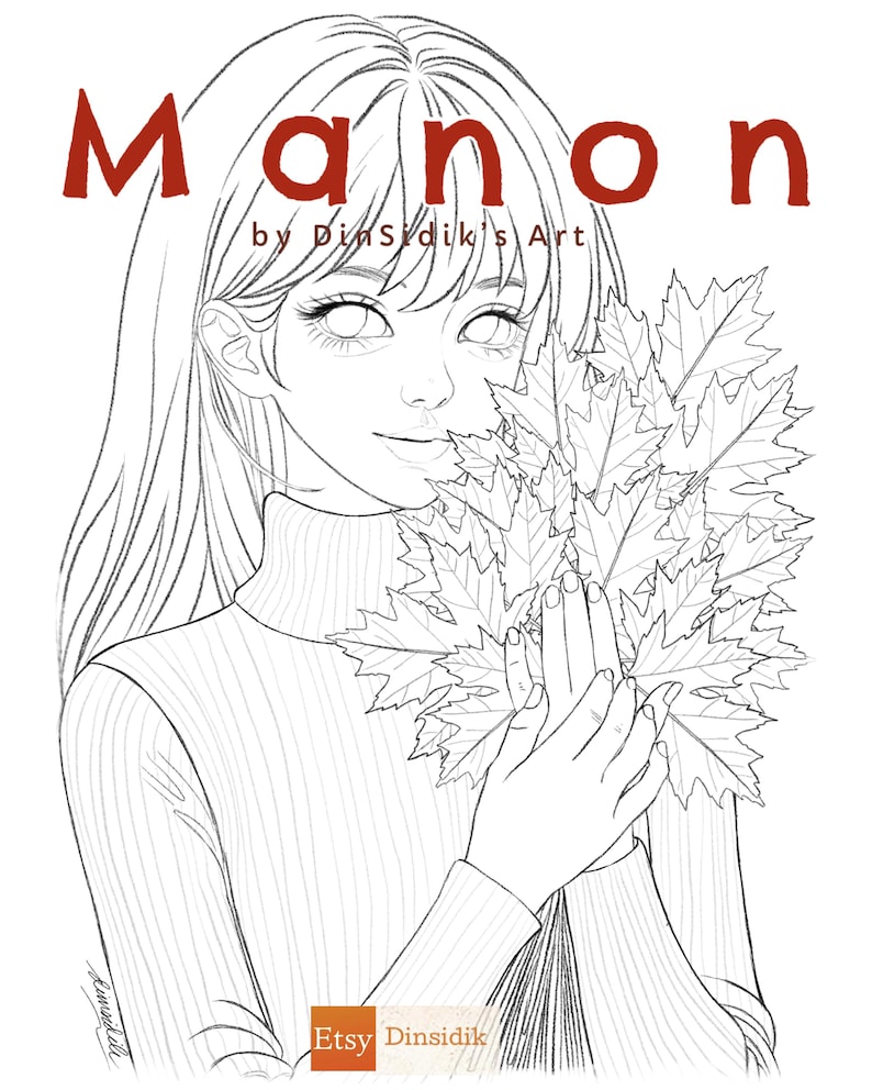Manon Coloring Pages: Portrait With Autumn Leaves (PDF Files) - Etsy
