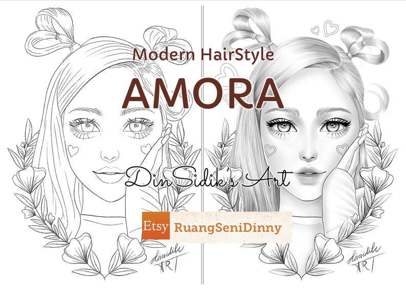 Modern Hairstyle AMORA Coloring Page by Dinnysidik - Etsy UK
