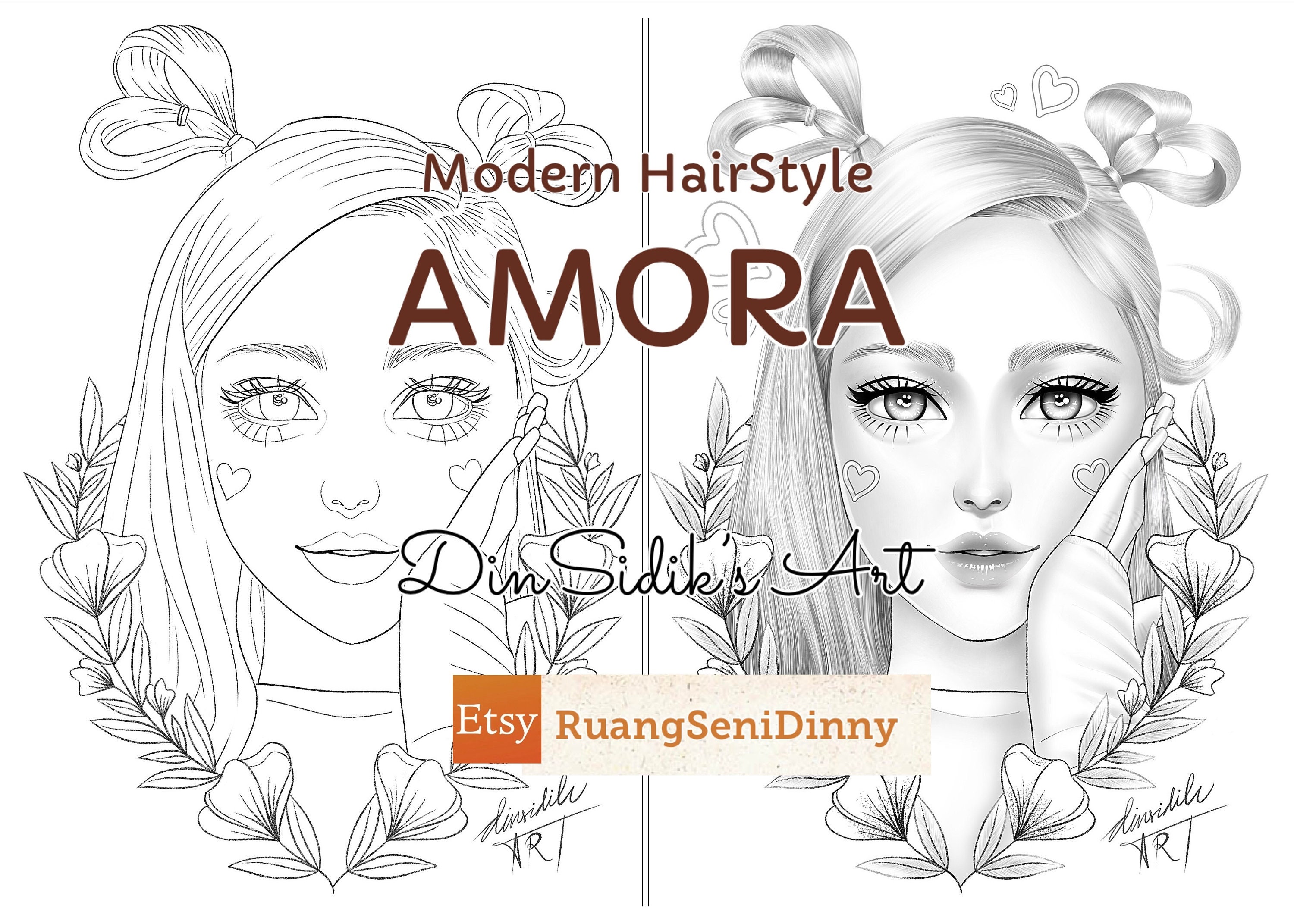 Modern Hairstyle AMORA Coloring Page by Dinnysidik - Etsy UK