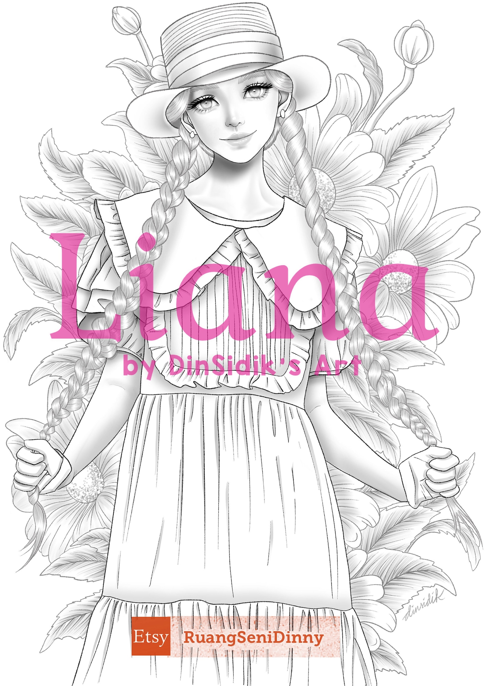 Liana Coloring Page by Dinny Sidik (dinsidik) - Etsy