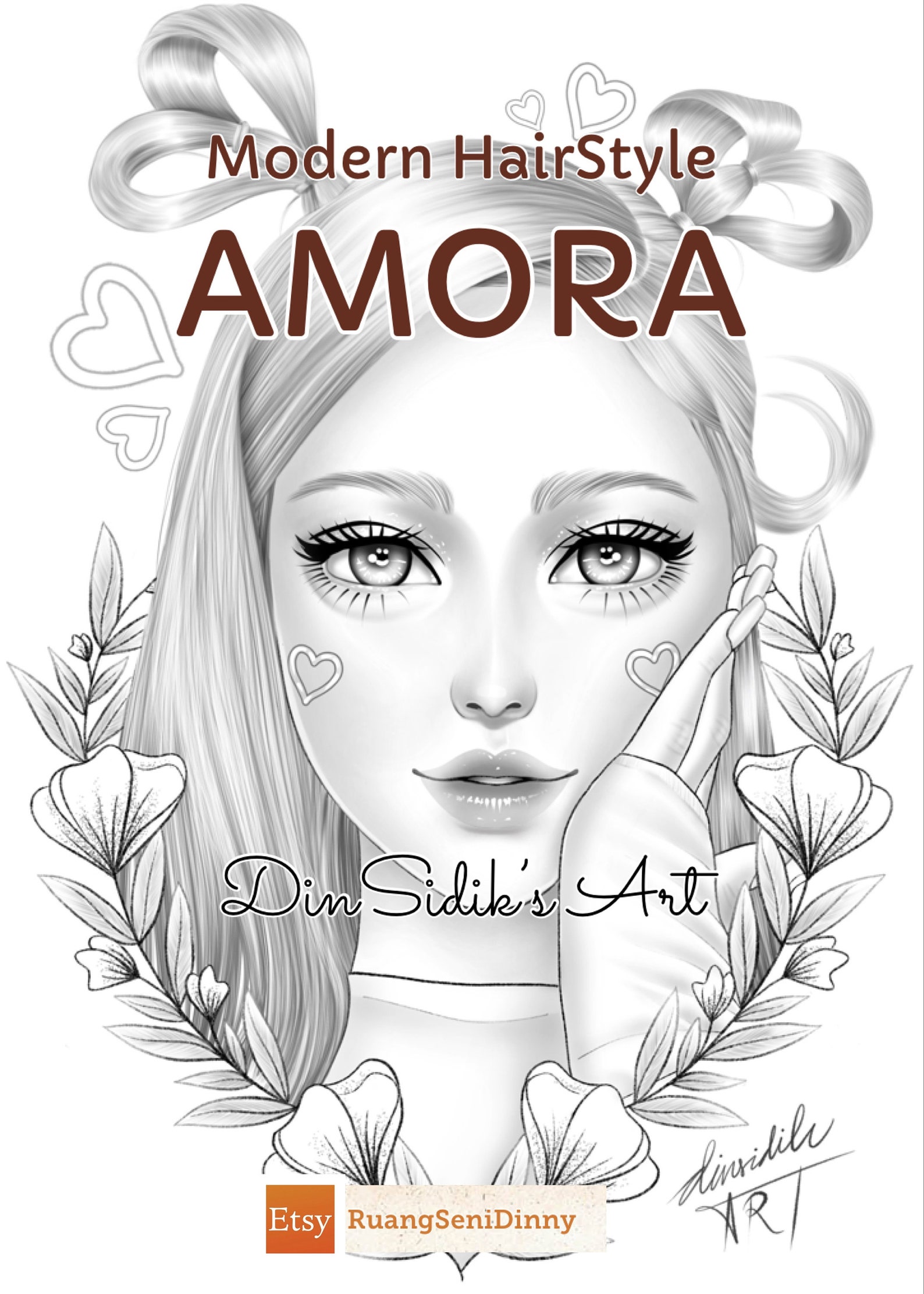 Modern Hairstyle AMORA Coloring Page by Dinnysidik - Etsy UK