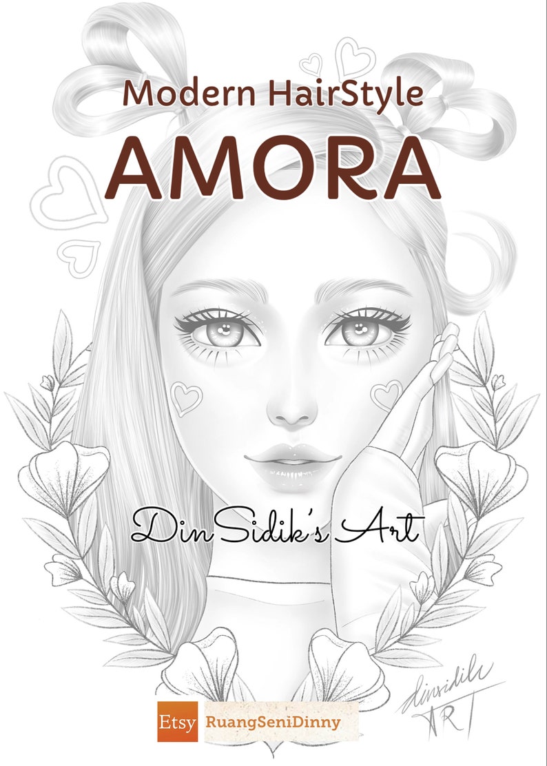 Modern Hairstyle AMORA Coloring Page by Dinnysidik - Etsy