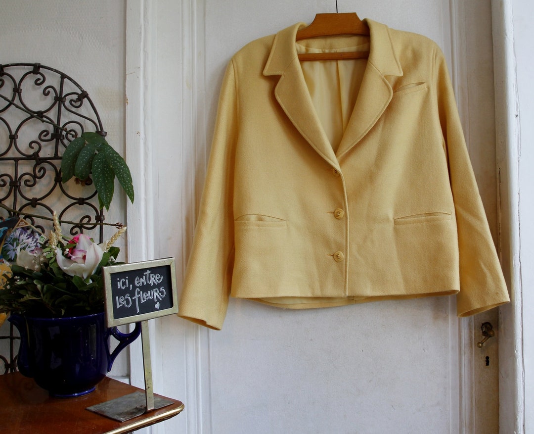 Yellow Straw Wool Jacket, Woolmark Made in France - Size 38-40 - M ...