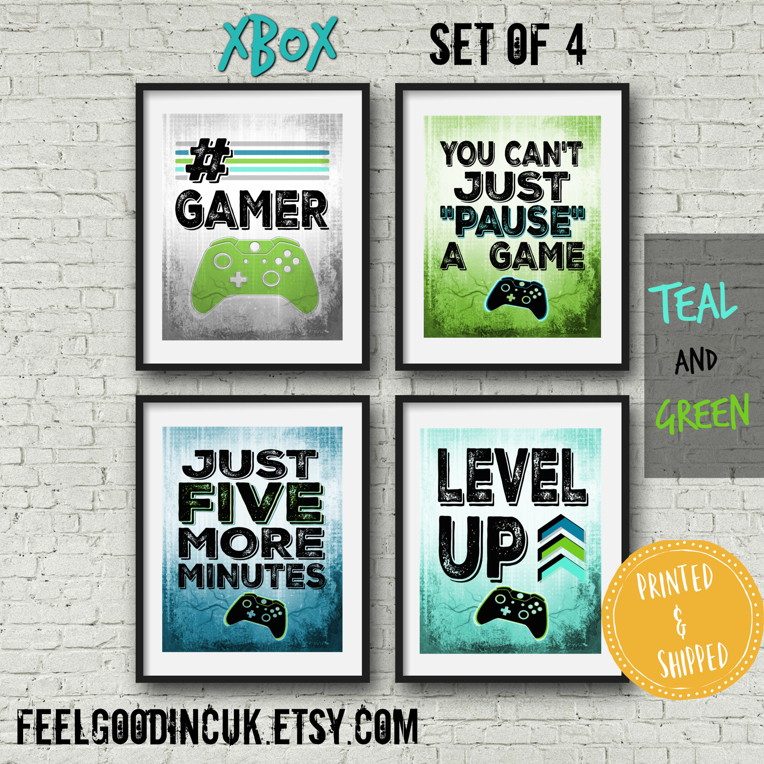XBOX POSTERS Video Game Green and Teal Gamer Posters for | Etsy