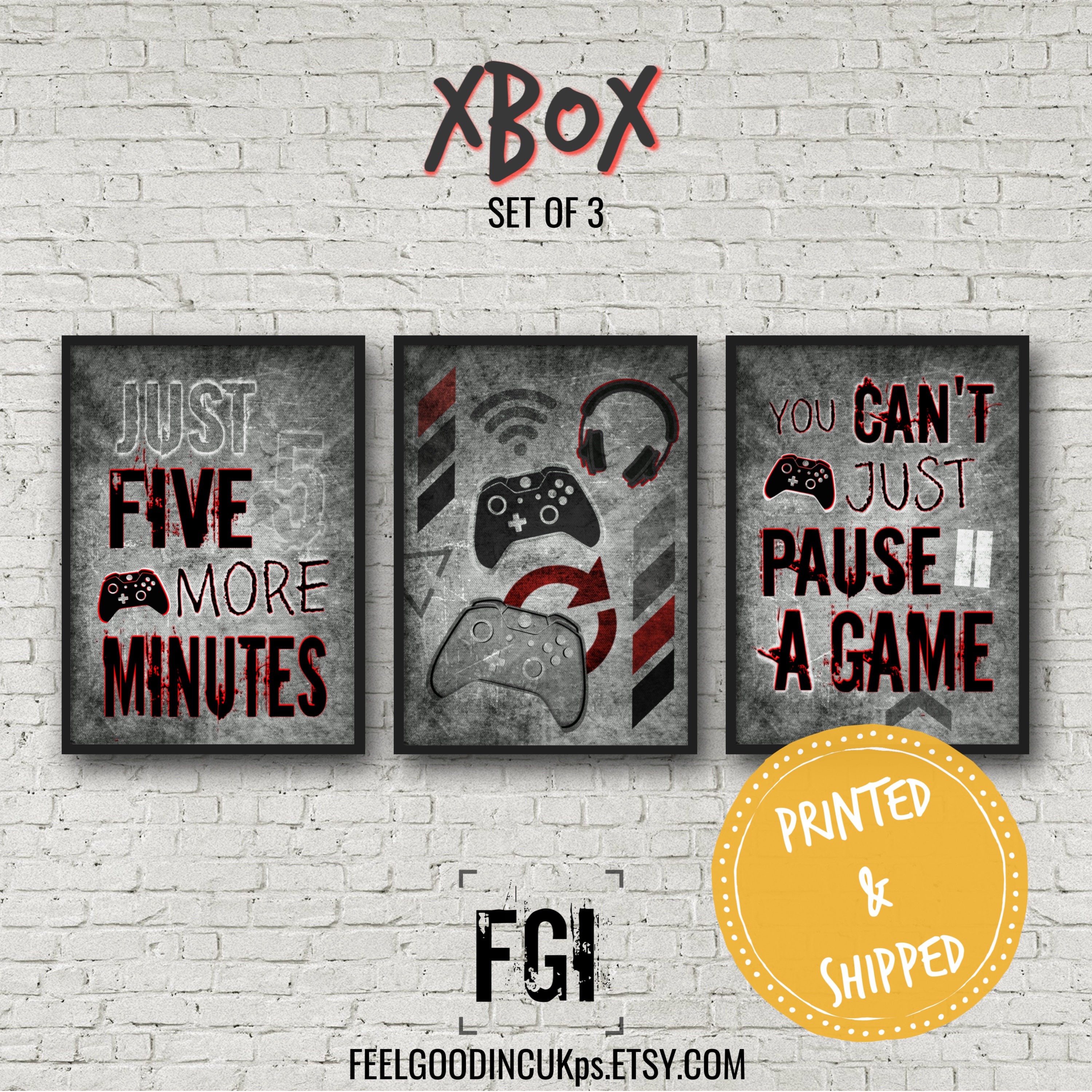 XBOX CONTROLLER POSTERS Red Set Video Game Quotes Video | Etsy