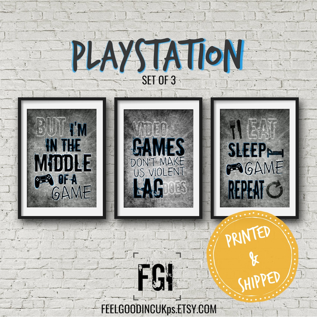 Set of 3 PLAYSTATION POSTERS, Grey and Blue, Video Game Wall Decor for ...