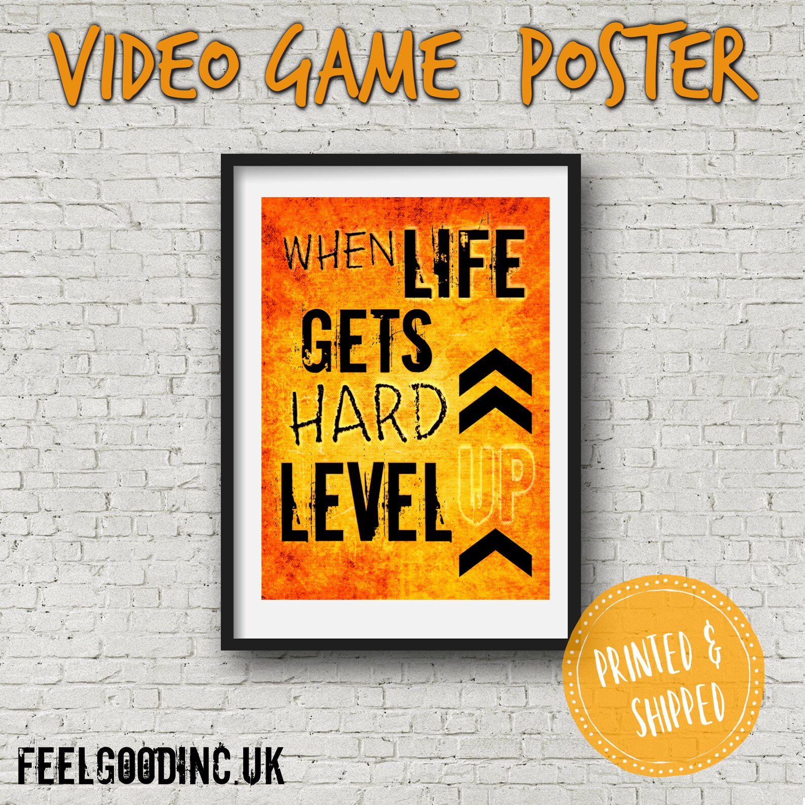 Video Game Poster Orange Level Up Video Gaming Poster Boys - Etsy