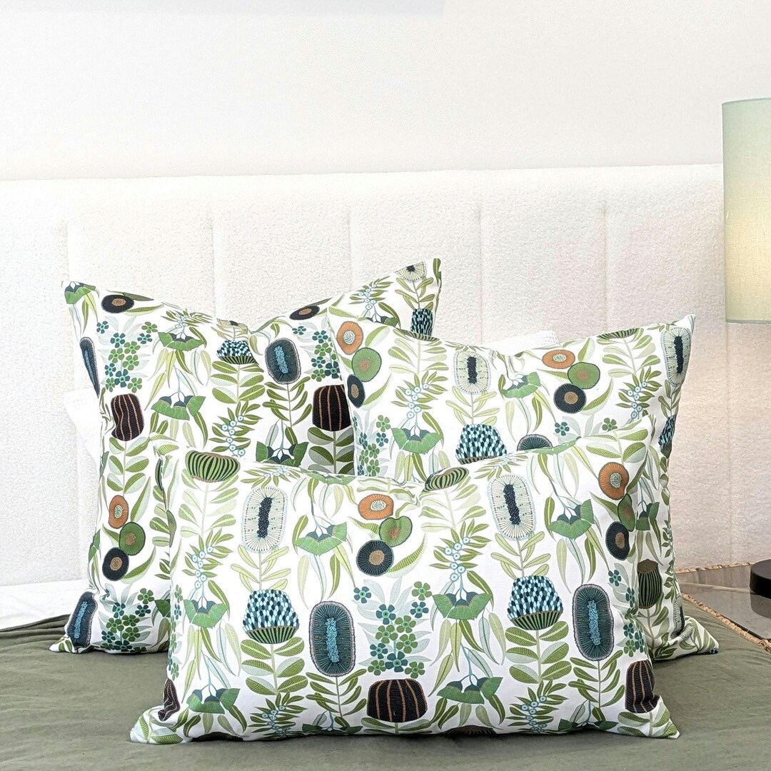 Green Cushion Cover, Australian Native Design Cushion, Premium Fabric ...