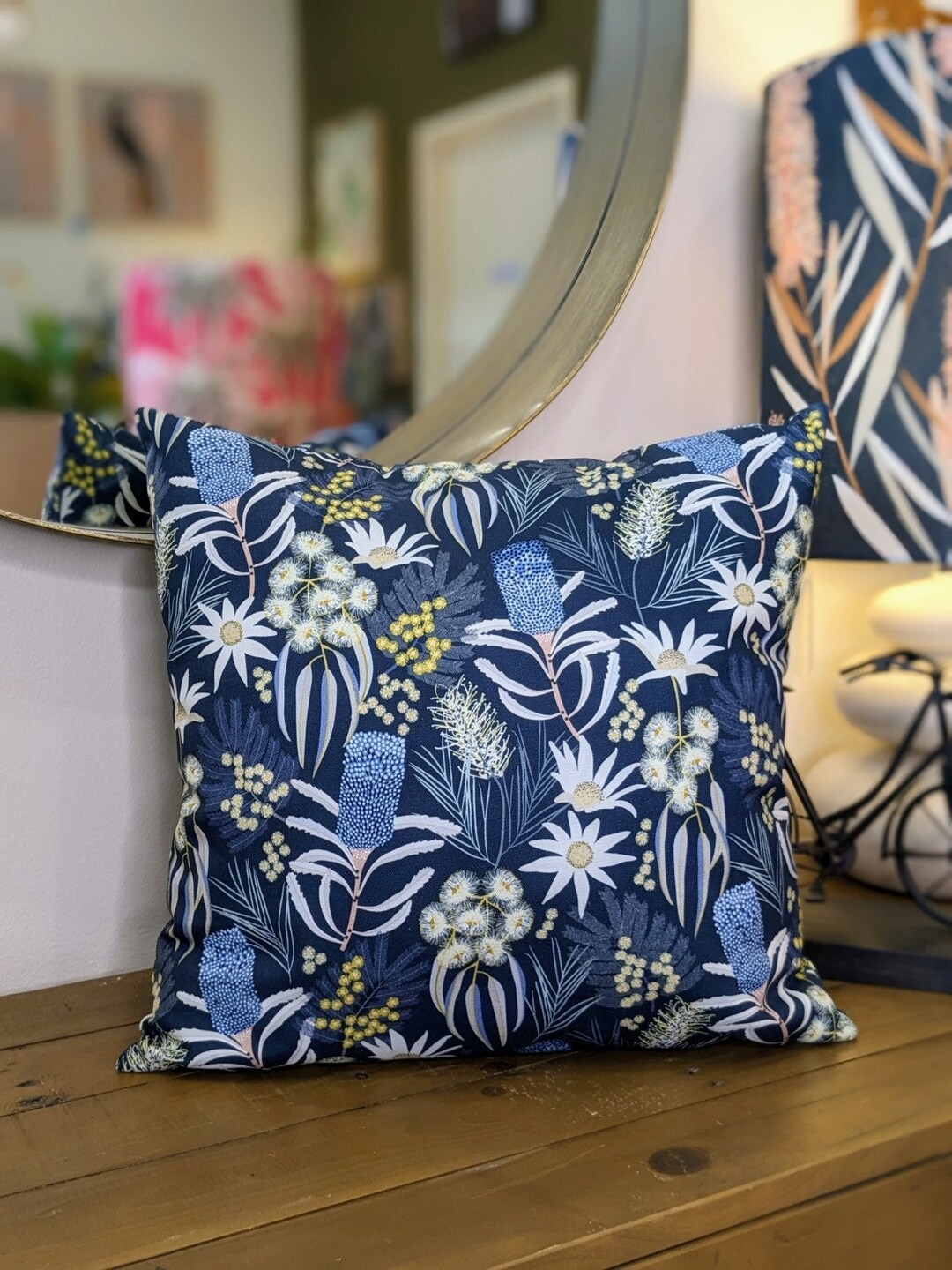 Blue Native Cushion Cover, Hand Crafted in Australia, Sewn Cushion ...