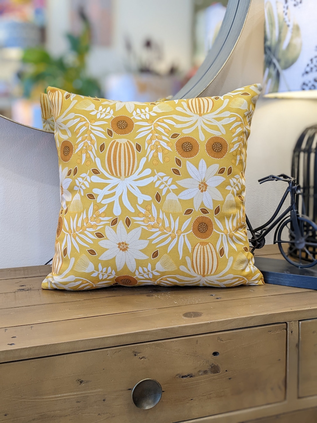 Wattle Mustard Cushion Cover, Australian Native Design Cushion, Premium ...