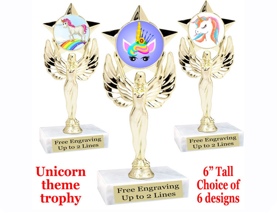 Unicorn Theme Trophy. 6" Tall Trophy With Choice of Unicorn Art Work ...