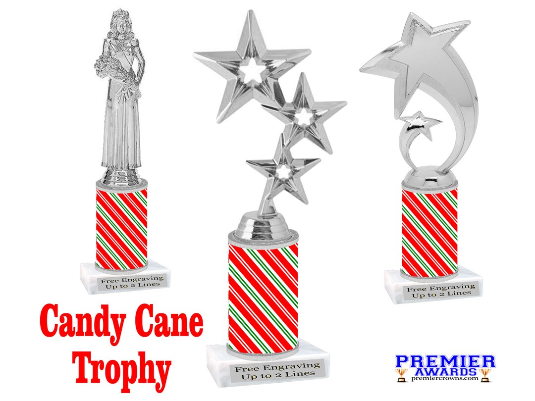 Candy Cane Theme Trophy With Choice of Figure on Candy Cane Design ...