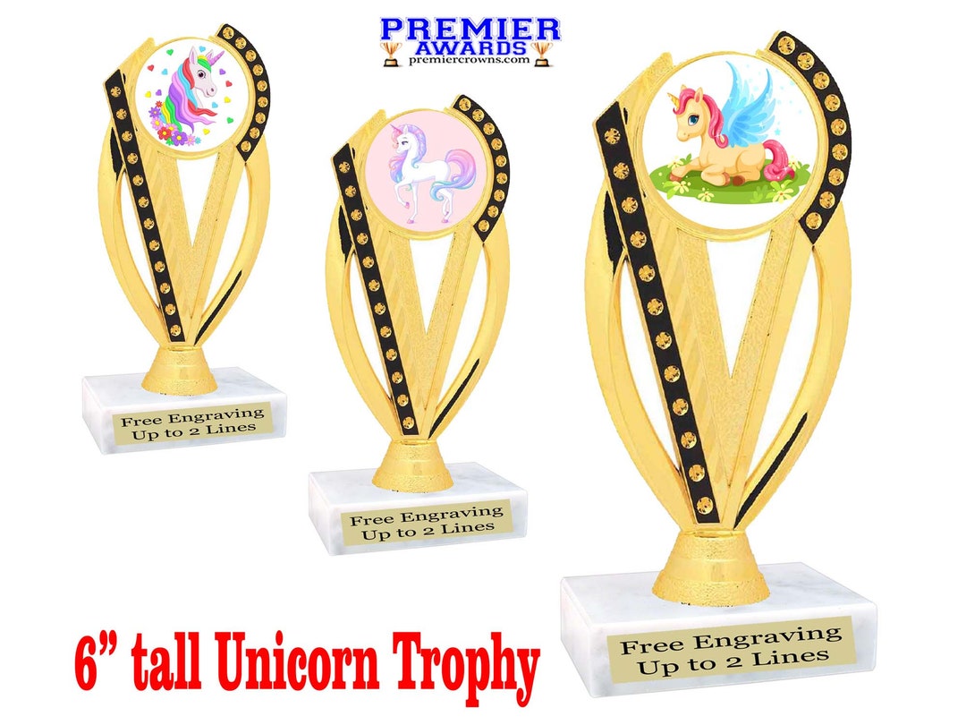 Unicorn Theme Trophy. 6" Tall Trophy With Choice of Unicorn Art Work ...