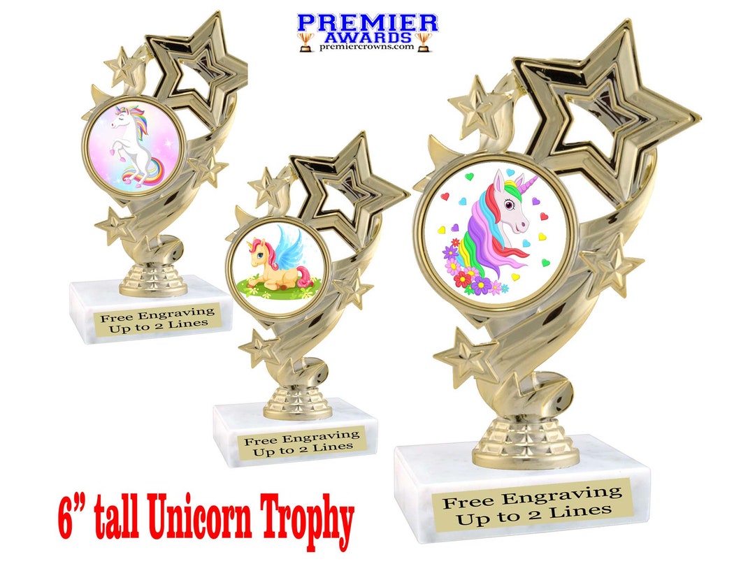 Unicorn Theme Trophy. 6 Tall Trophy With Choice of Unicorn Art Work ...
