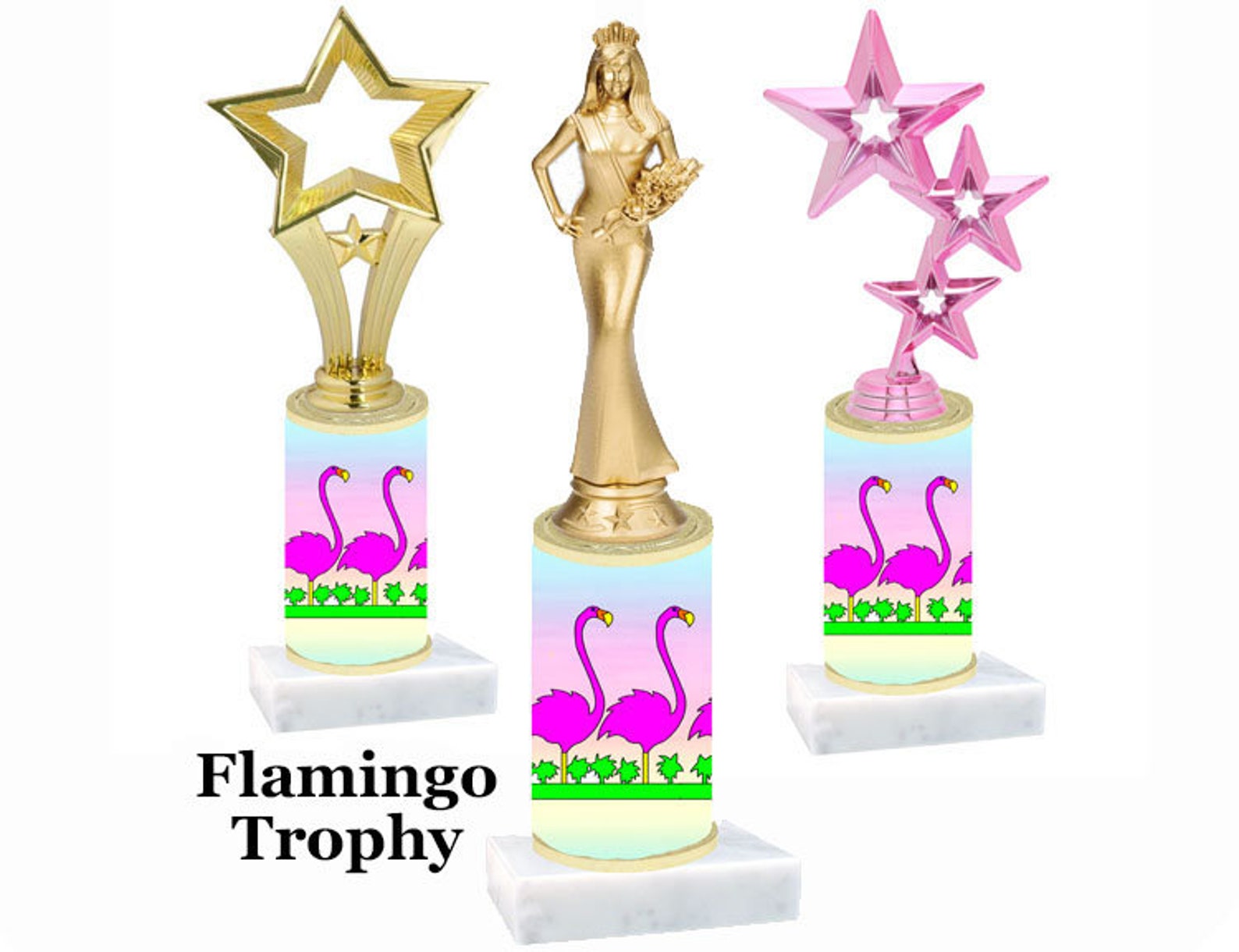 Flamingo theme trophy with choice of figure. Numerous trophy | Etsy
