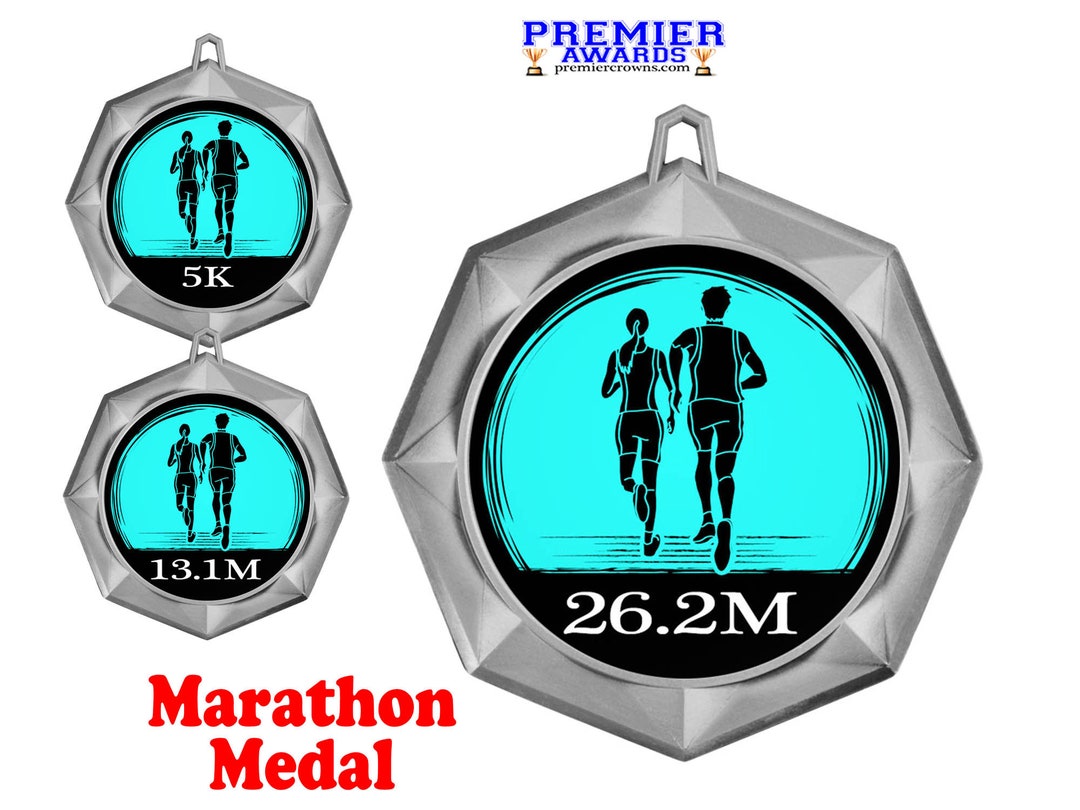 Silver Medal With Marathon Theme Insert. Includes Free Neck Ribbon and ...