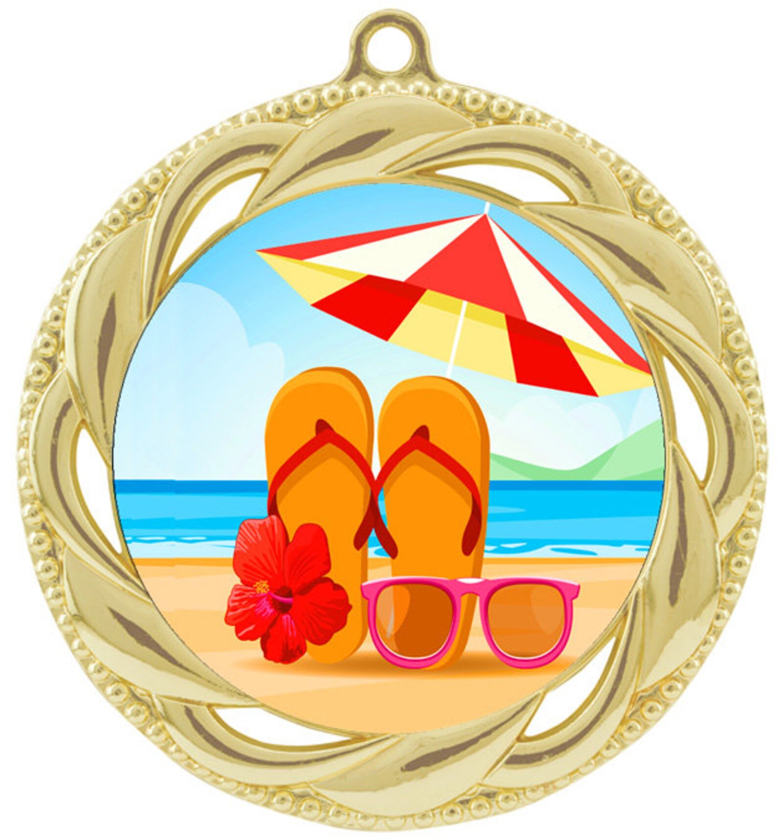 Gold Medal with summer theme Insert. Includes free neck | Etsy