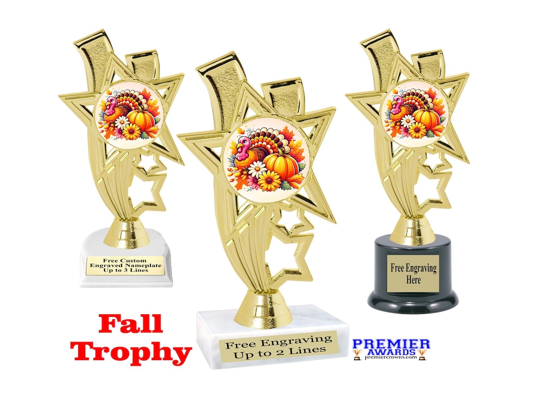 Turkey - Fall Themed 6.5"to 8.5" Tall Trophy With Choice of Base. Great ...