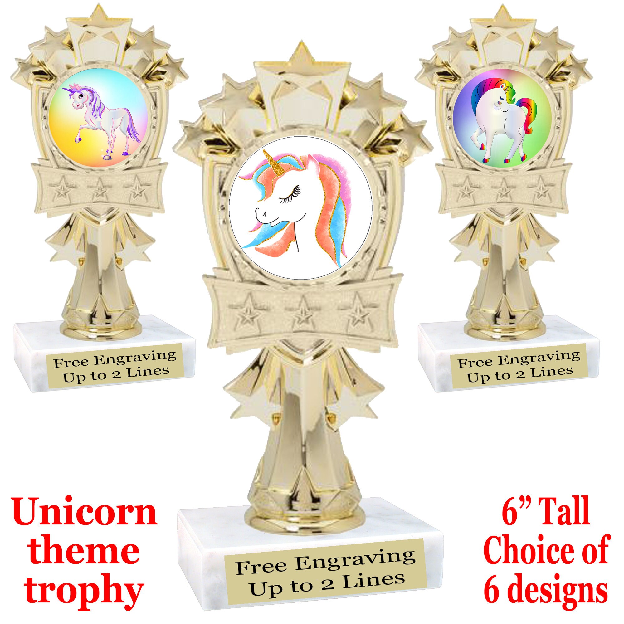 Unicorn Theme Trophy. 6" Tall Trophy With Choice of Unicorn Art Work ...