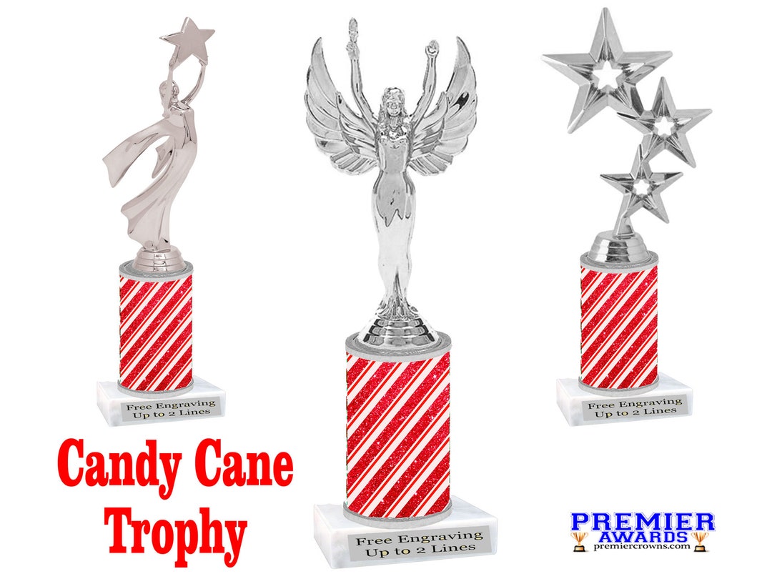 Candy Cane Theme Trophy With Choice of Figure on Candy Cane Design ...