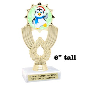 Penguin Theme Trophy With Gold Figure and Choice of Artwork. 6 Tall ...