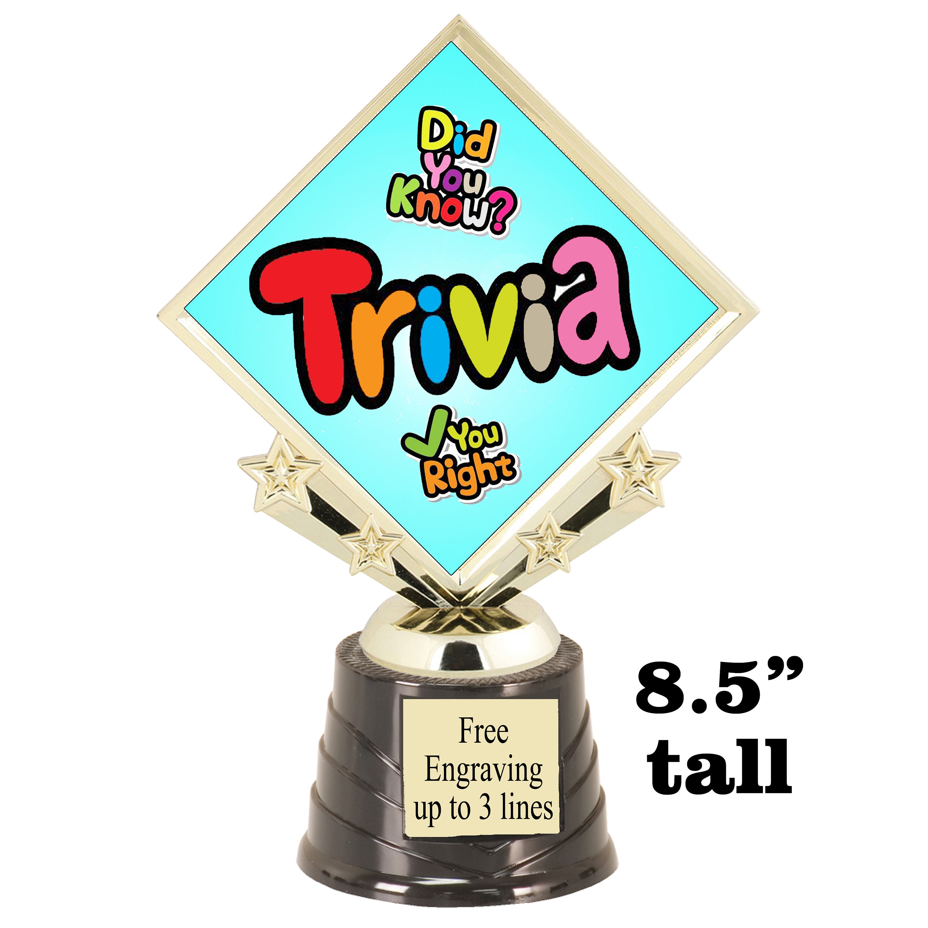Trivia Trophy 8.5" Tall With Choice of 9 Designs. Great Trophy for Your ...