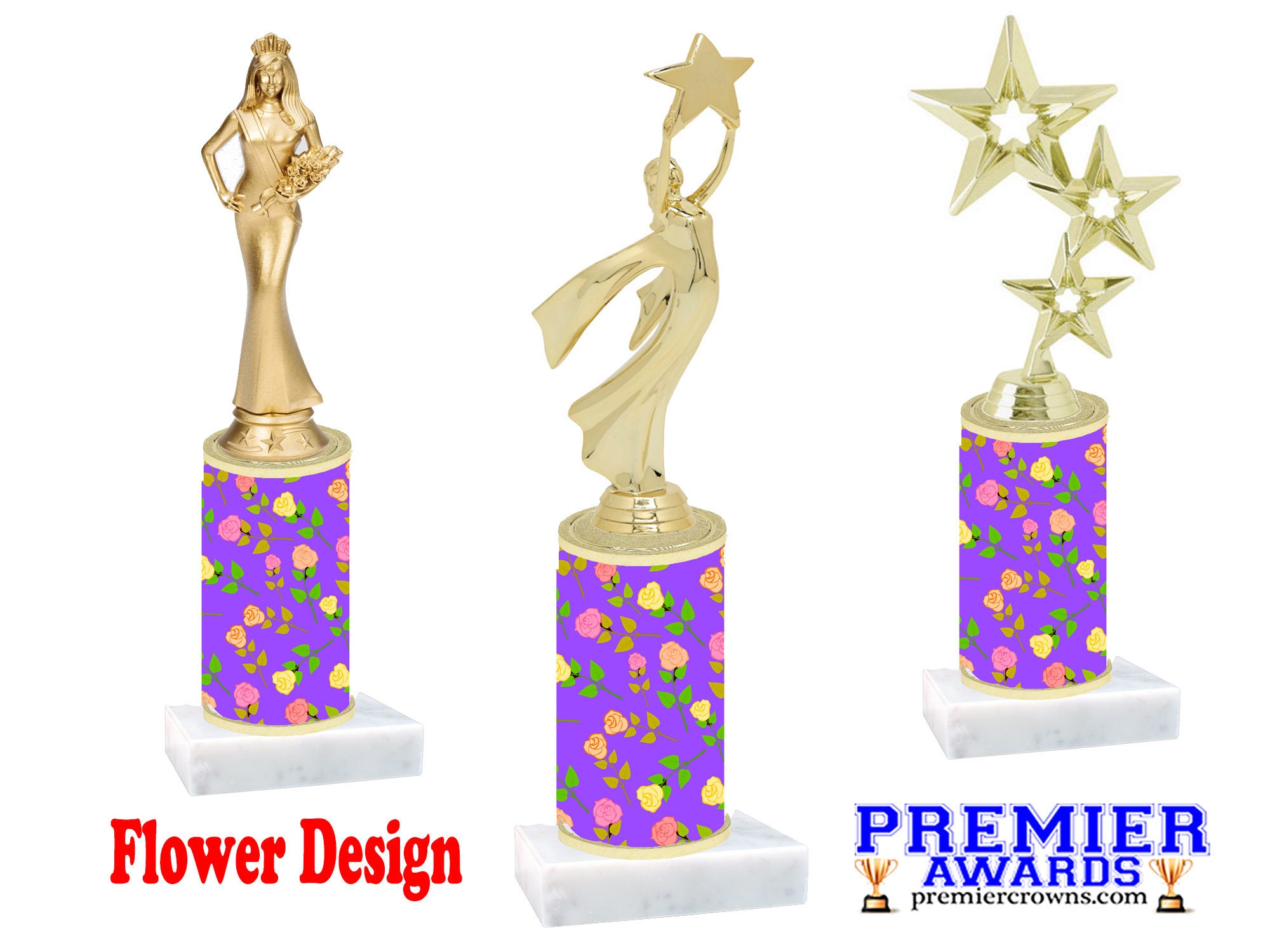 Flowers Design Trophy With Choice of Figure. Numerous Trophy Heights ...