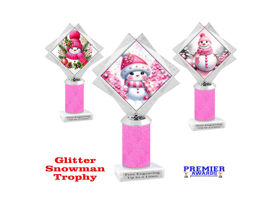 Neon Pink Glitter Snowman Theme Trophy. Great for All of Your Winter ...