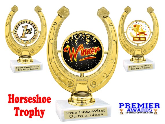 Horseshoe Trophy 5 tall with choice of 4 designs. | Etsy