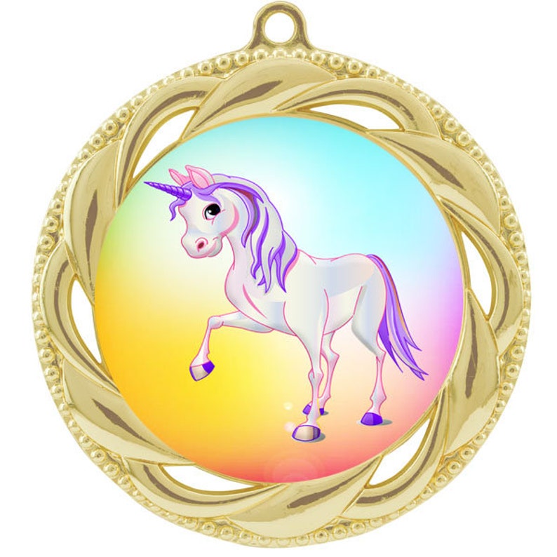 Gold Medal With Choice of Unicorn Insert. Includes Free Neck Ribbon and ...