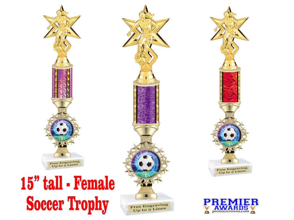 Female Soccer Trophy With Choice of Column Color. 15" Trophy for Your ...