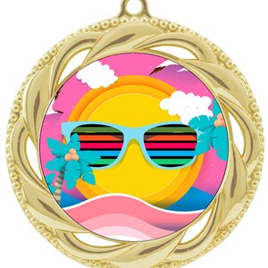 Gold Medal With Summer Theme Insert. Includes Free Neck Ribbon and ...