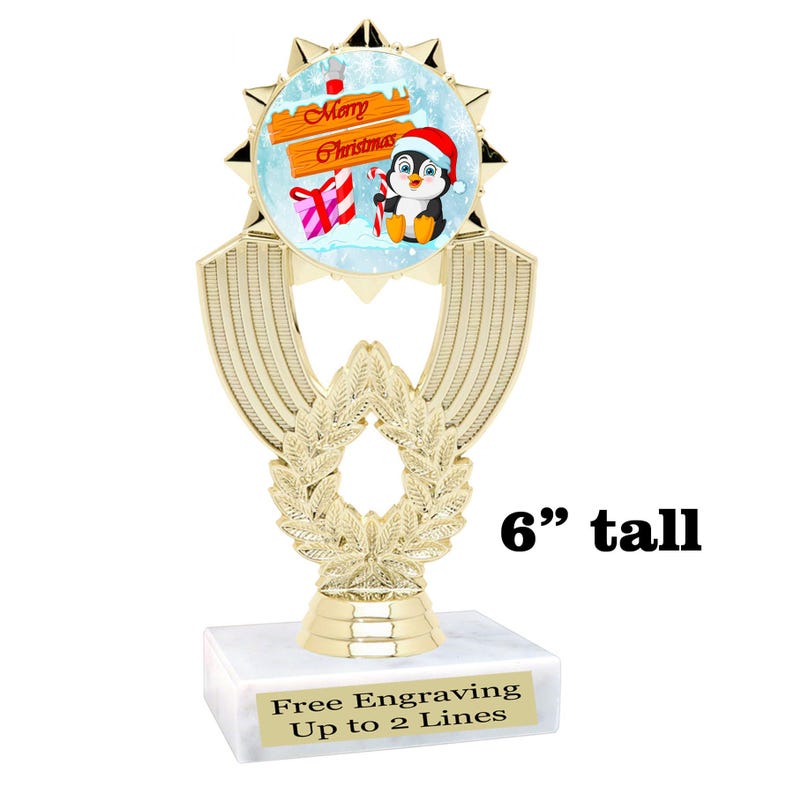 Penguin Theme Trophy With Gold Figure and Choice of Artwork. 6" Tall ...