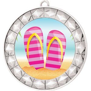 Silver Medal With Choice of Summer Theme Insert. Includes Free Neck ...