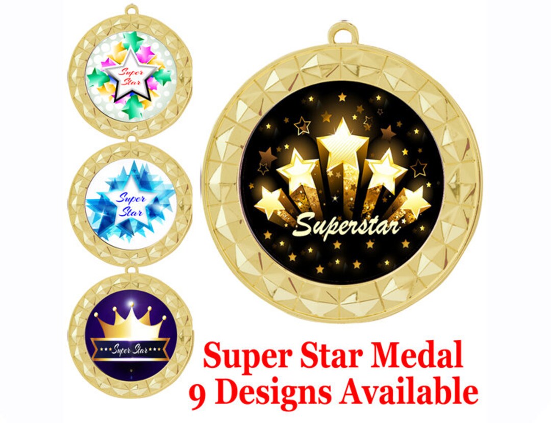 Gold Medal With Super Star Insert. Includes Free Neck Ribbon and ...