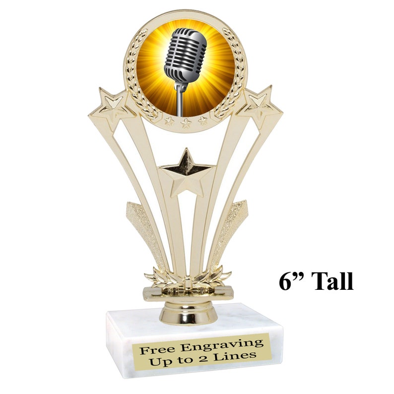 Gold Star With Karaoke - Music Theme Artwork Trophy. 6" Tall Trophy ...