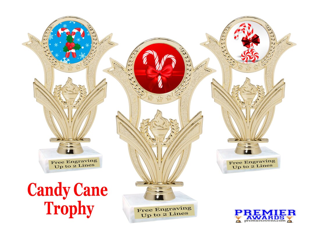 Candy Cane Theme Trophy With Gold Figure and Choice of Candy Cane ...