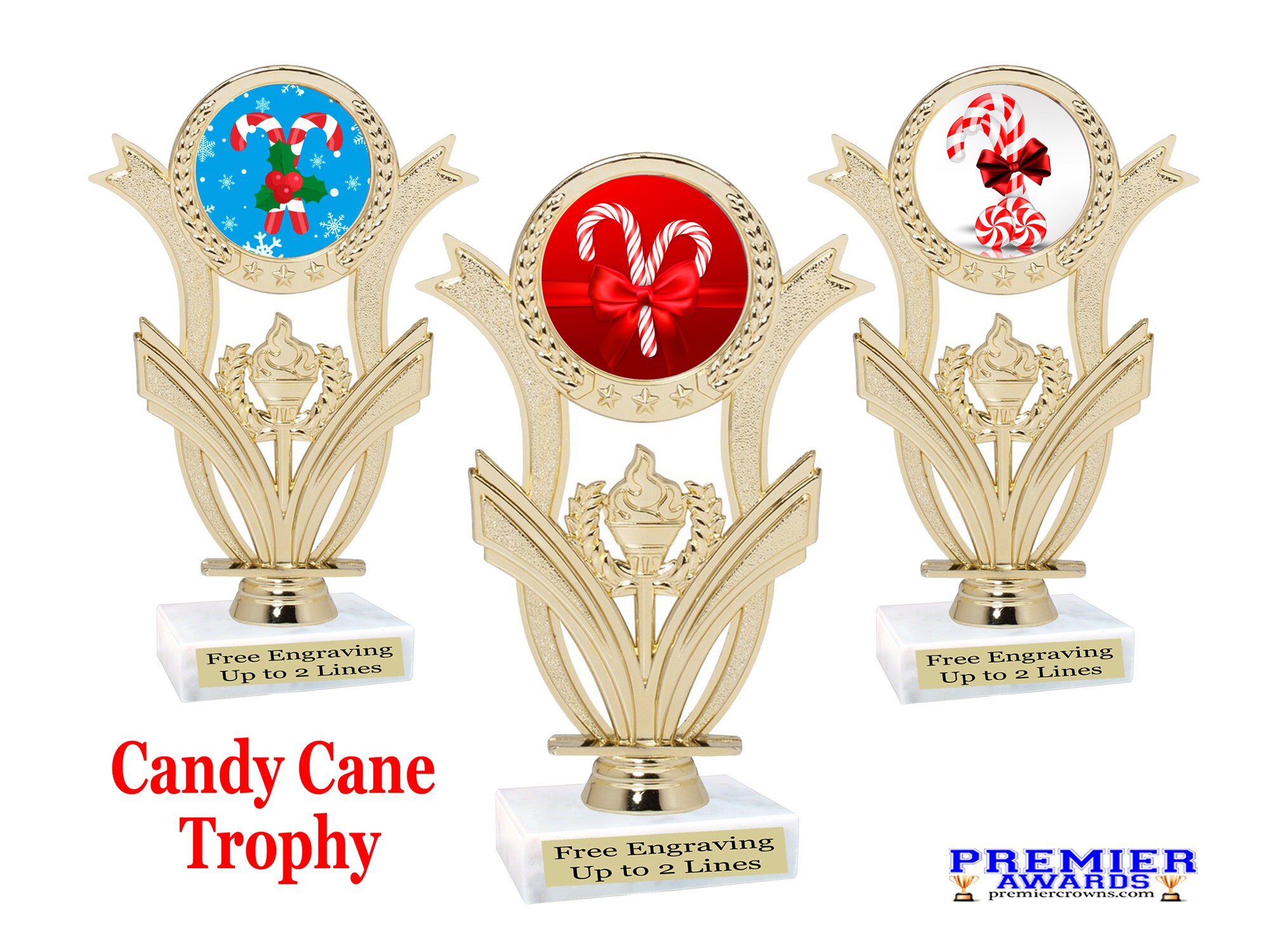 Candy Cane Theme Trophy With Gold Figure and Choice of Candy Cane ...