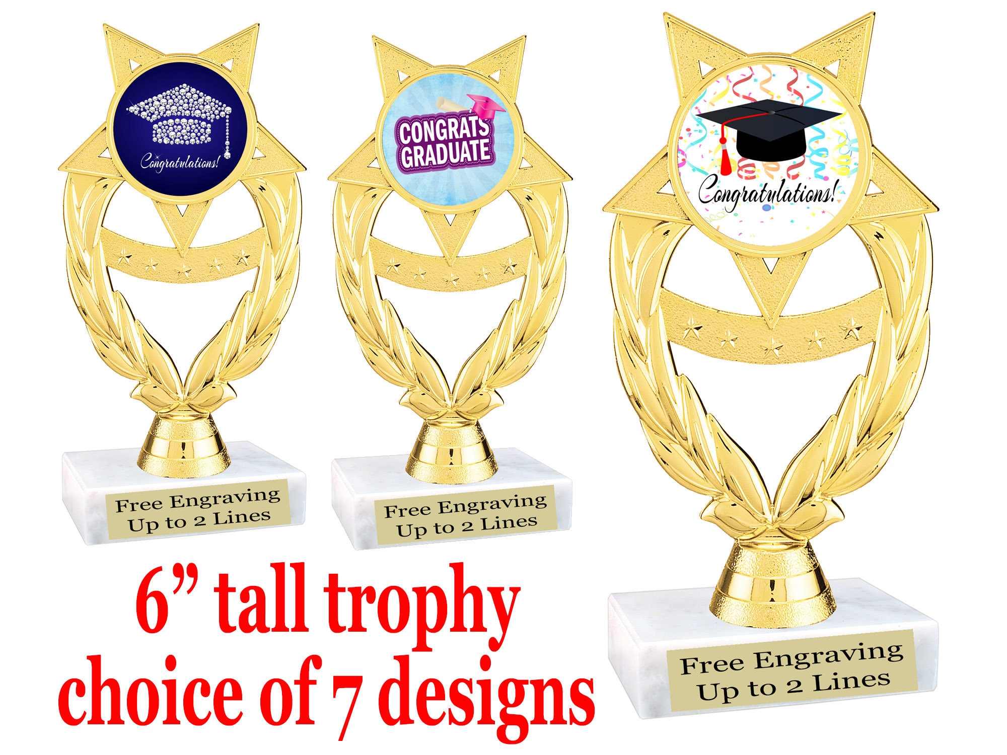 Graduation theme trophy. 6 tall with choice of 7 | Etsy