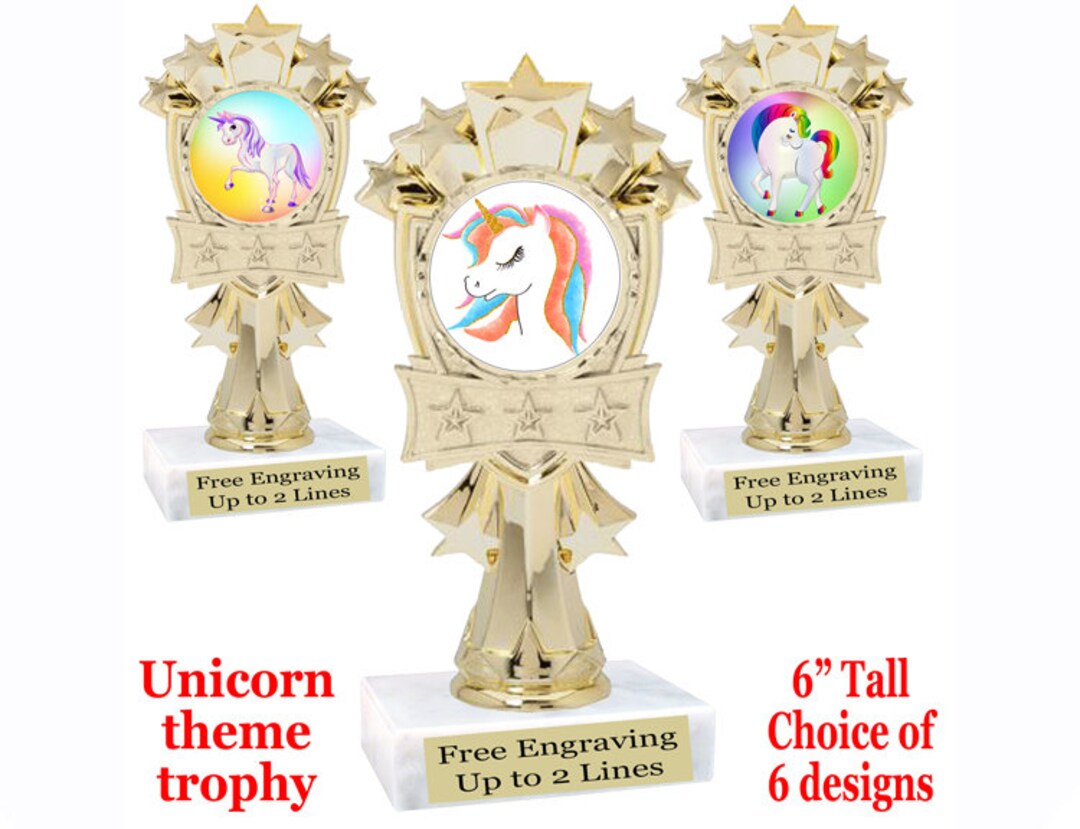 Unicorn Theme Trophy. 6" Tall Trophy With Choice of Unicorn Art Work ...