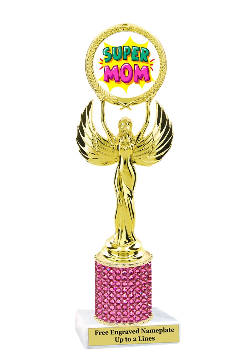 Super Mom Best Mom Theme Trophy. Pink Rhinestone Column - Etsy