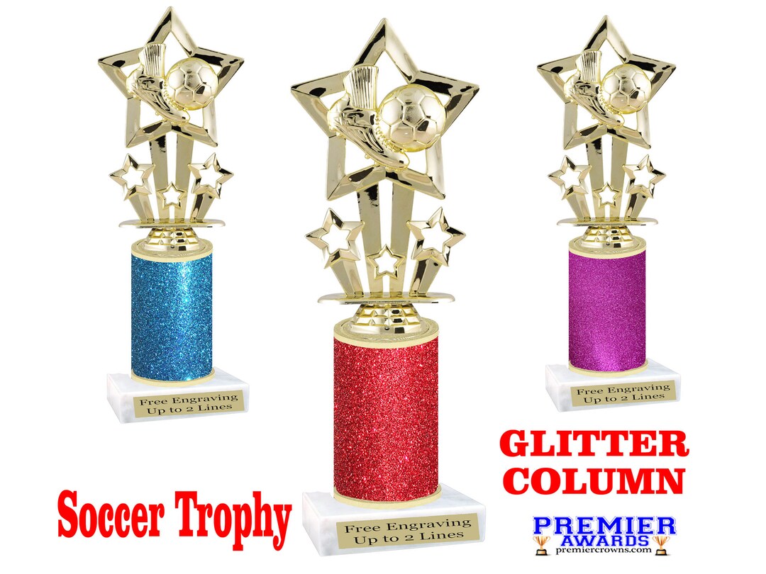 Soccer Trophy With Choice of GLITTER Column Color. Numerous Trophy ...