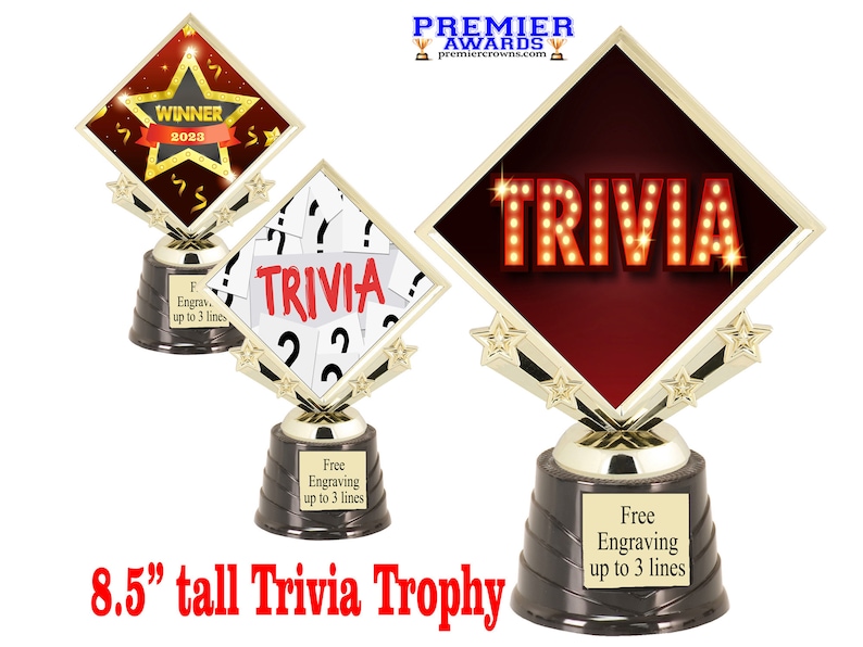 Trivia Trophy 8.5" Tall With Choice of 9 Designs. Great Trophy for Your ...