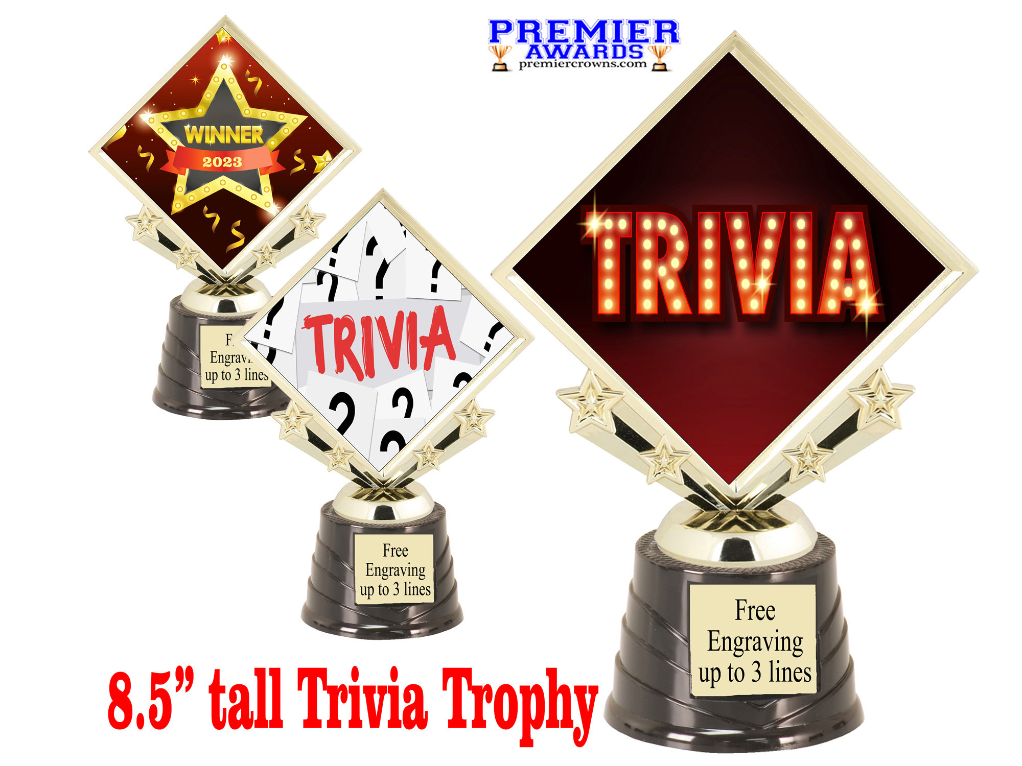 Trivia Trophy 8.5" Tall With Choice of 9 Designs. Great Trophy for Your ...
