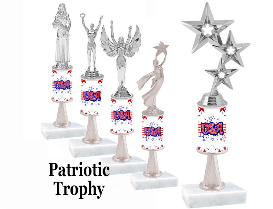 USA Theme Trophy With Silver Figure on USA Design Column. Numerous ...