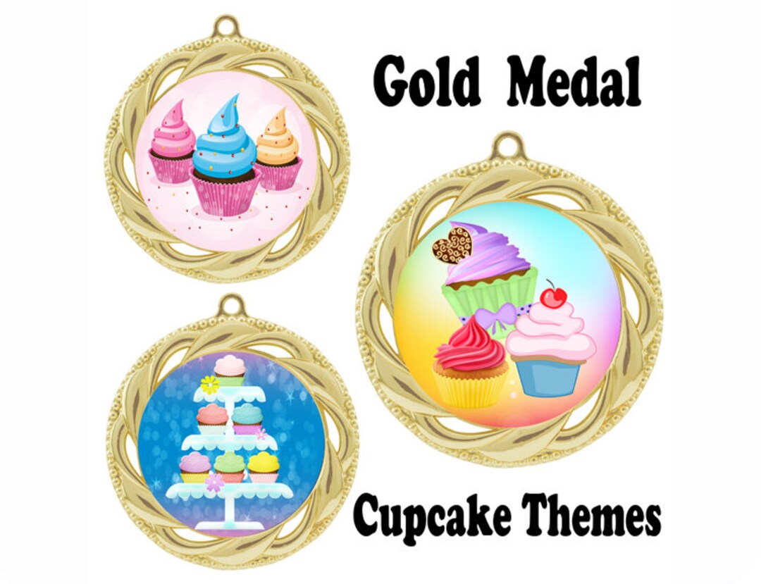 Gold Medal With Choice of Cupcake Insert. Includes Free Neck Ribbon and ...