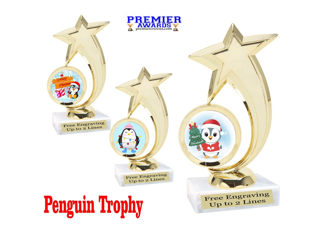 Penguin Theme Trophy With Gold Figure and Choice of Artwork. 6" Tall ...