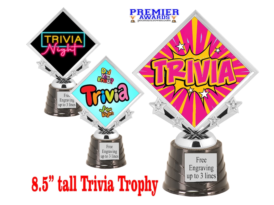 Trivia Trophy 8.5" Tall With Choice of 9 Designs. Great Trophy for Your ...