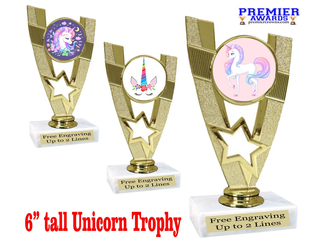 Unicorn Theme Trophy. 6" Tall Trophy With Choice of Unicorn Art Work ...