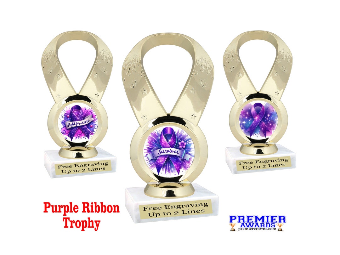 Purple Awareness Ribbon Trophy. 6" Tall Trophy. Choice of 4 Designs - Etsy